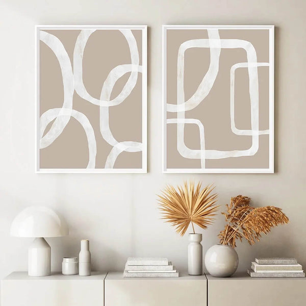Trendy Abstract Beige Line Canvas Wall Art – Jass London