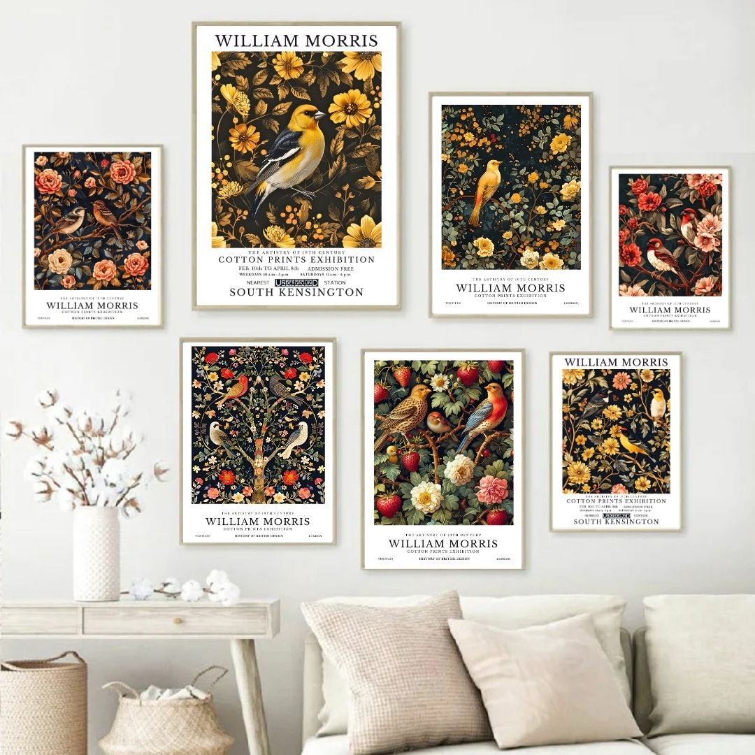 William Morris Sparrow Retro Birds Large Wall Art Canvas Prints – Jass ...